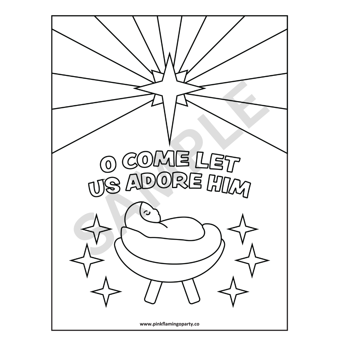 O Come Let Us Adore Him Coloring Sheet – Pink Flamingo Party Co.