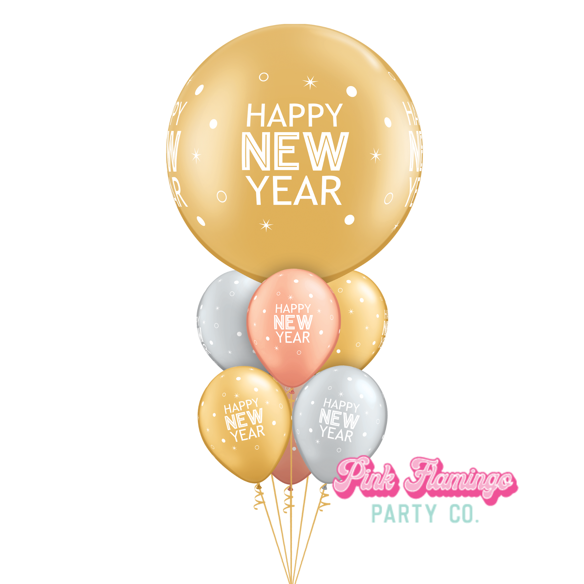 Jumbo Latex Happy New Year Balloon Bouquet – Pink Flamingo Party Co.