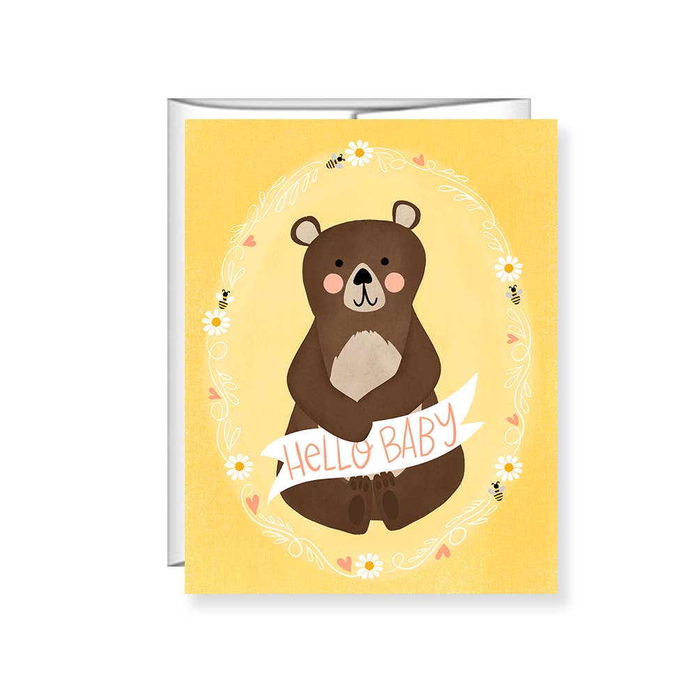 Hello Baby, Bear Card, Baby Shower Card – Pink Flamingo Party Co.